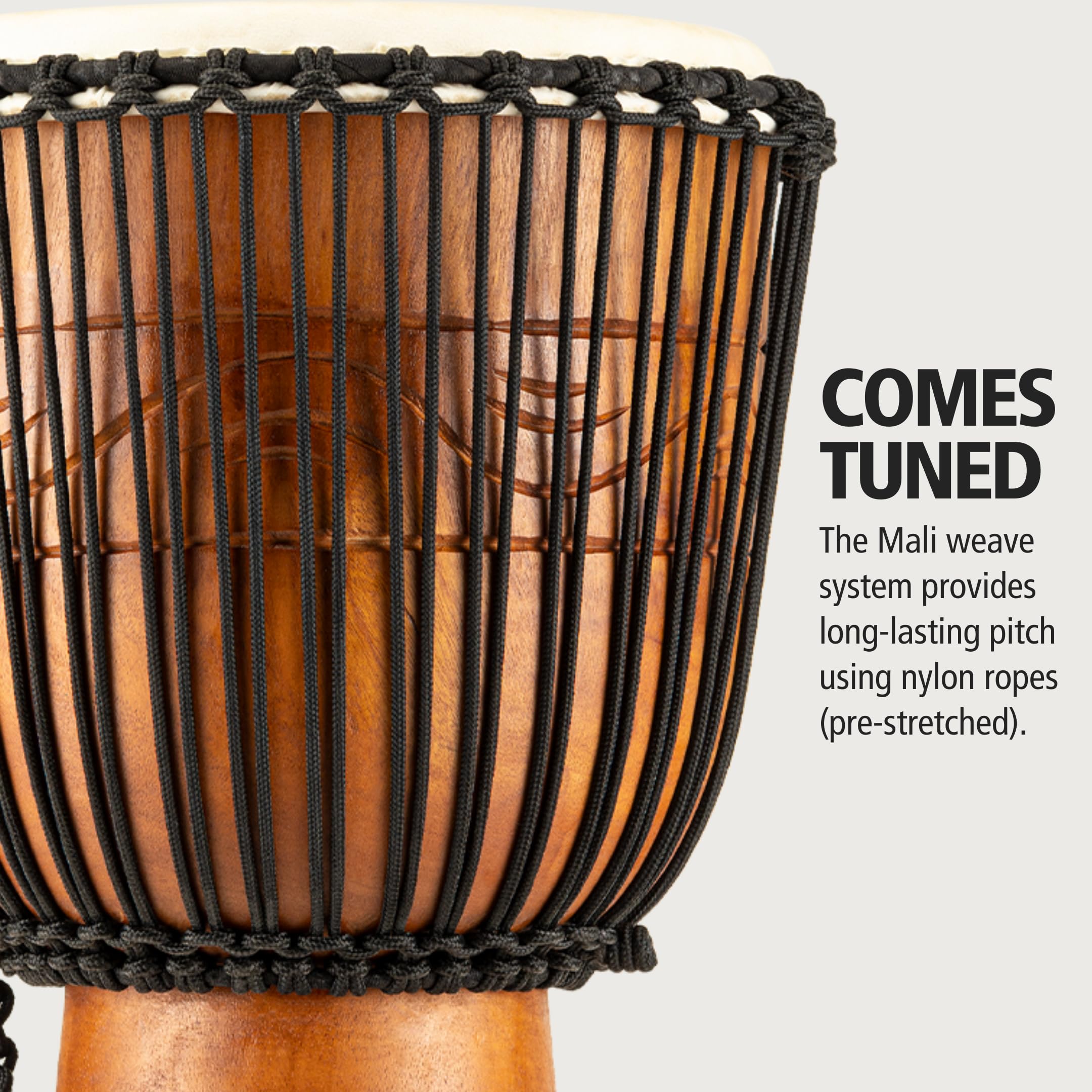 Meinl Percussion ADJ2-L+BAG African Style Rope Tuned 12-Inch Wood Djembe with Bag, Brown