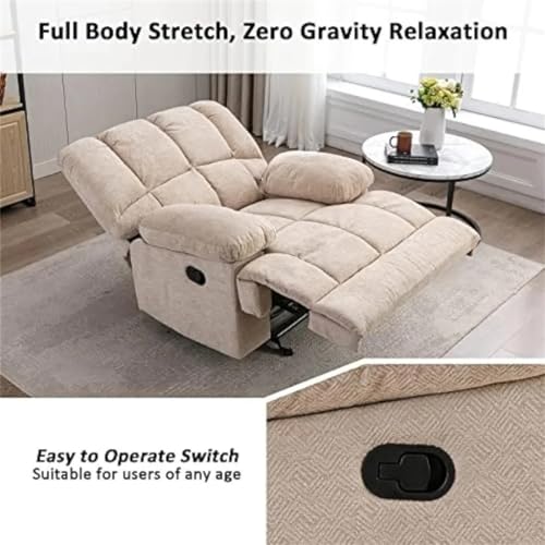 BHVXW Oversized Rocker Recliner Chair, Manual Recliner Single Sofa Couch, Soft Fabric Overstuffed Rocking Chair
