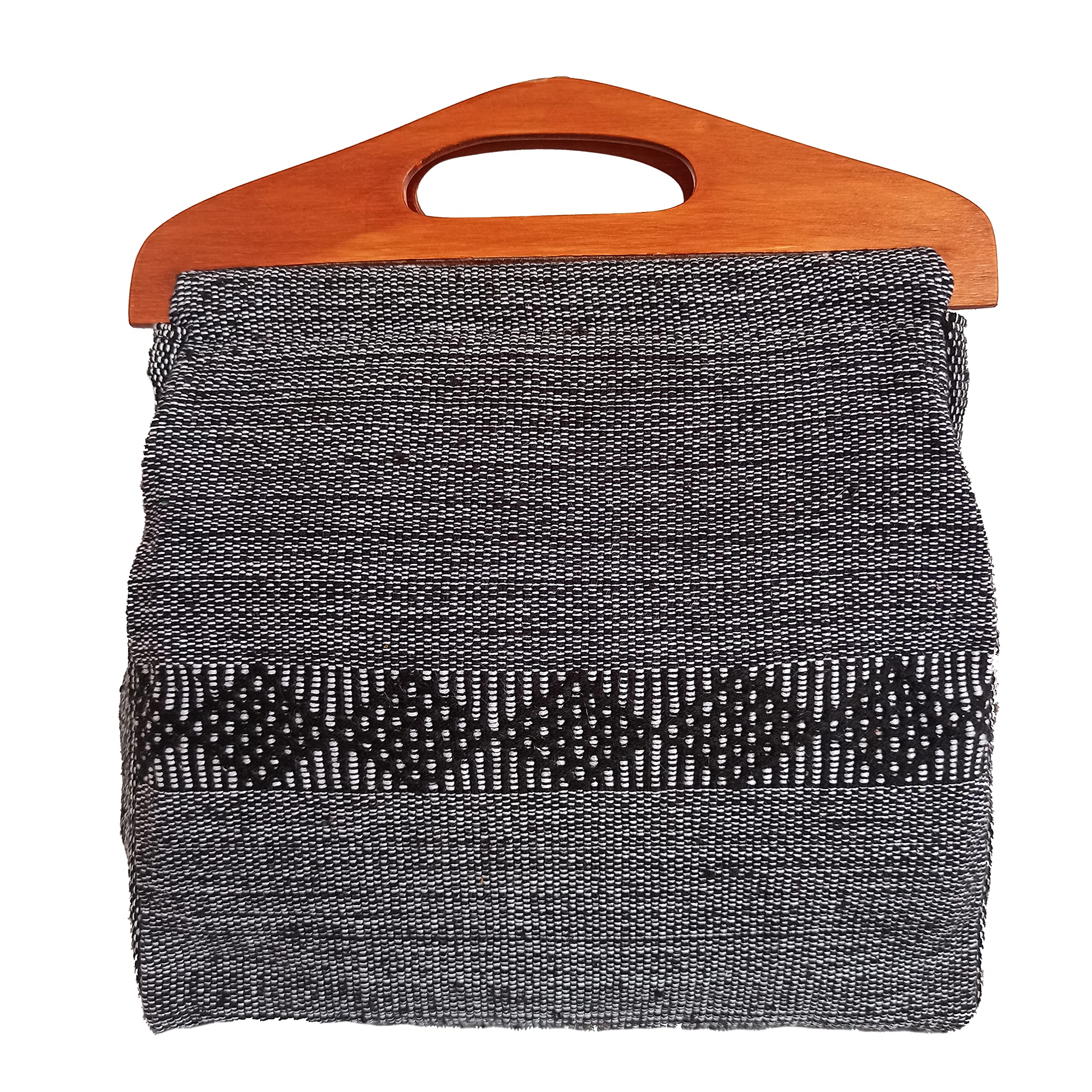 MEXICANDOO Authentic Mexican Handcrafted Woven Handbag for Women or Girls with Wooden Handles. Casual and Lightweight Purse (Black and White)