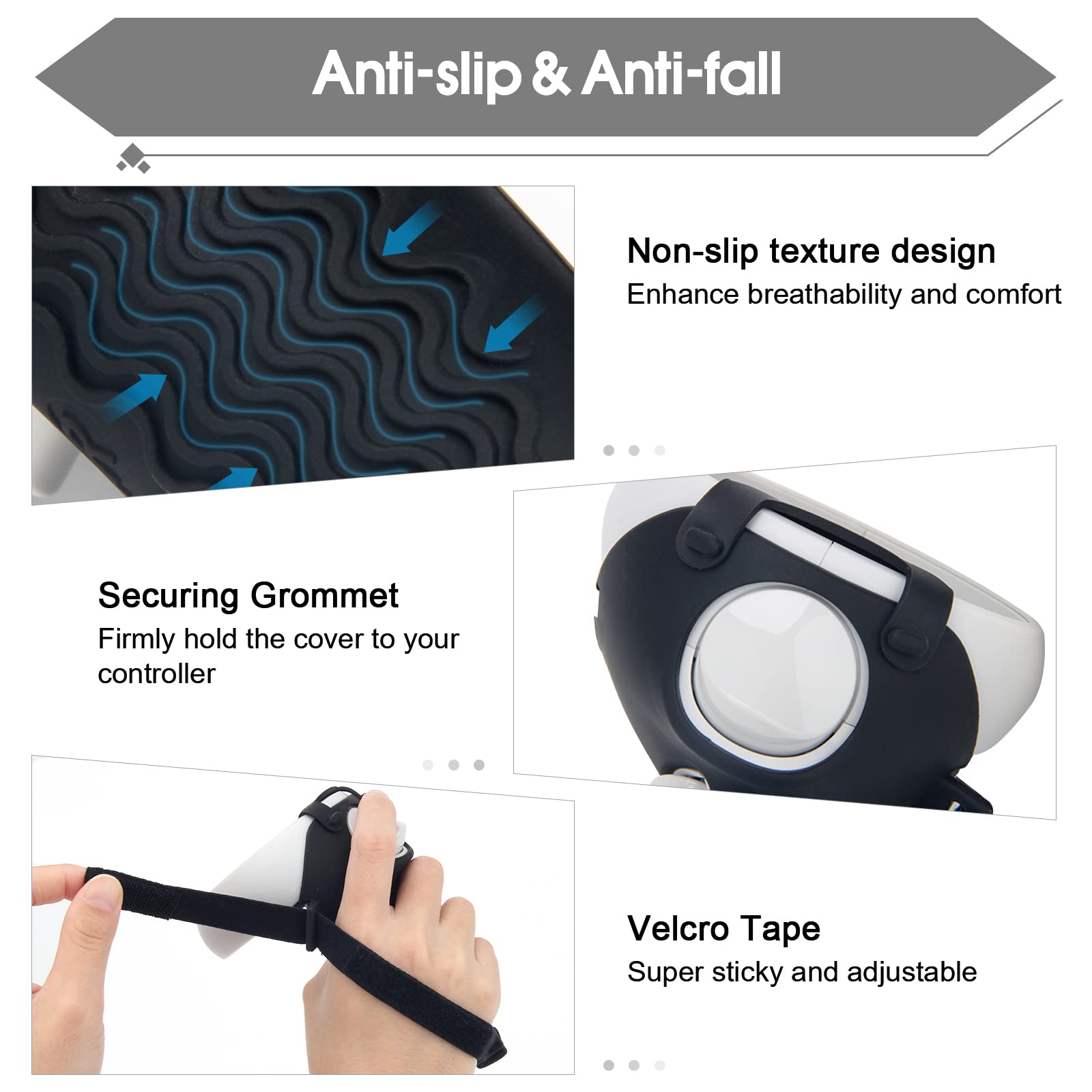 Controller Grips Cover for Oculus/Meta Quest 2, Catcan Silicone Anti-Throw Grips Cover with Adjustable Knuckle Straps and Silicone Face Pad for Oculus Quest 2 Accessories