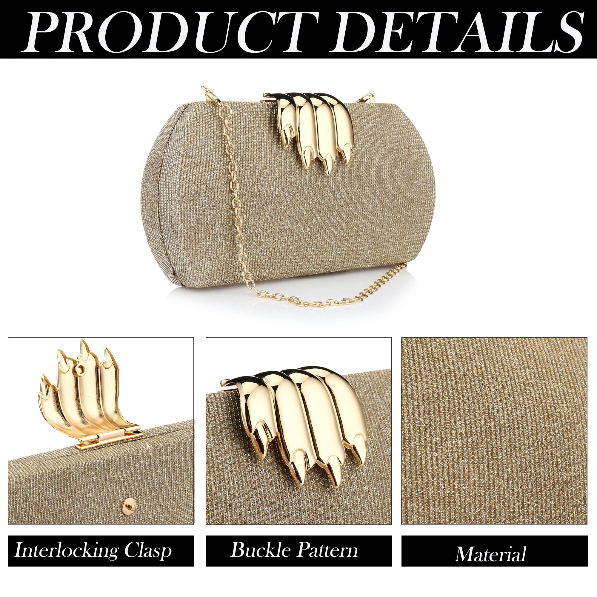 Buric Golden Glitter Clutch Purse Bling Evening Bag for Bridal Wedding Party Elegant Handbag