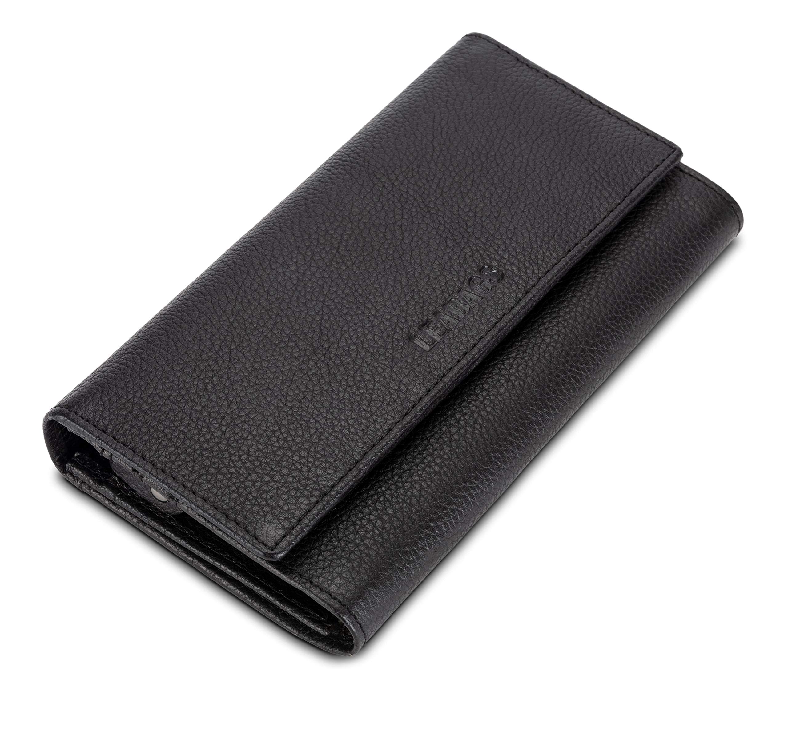 LEABAGS Leather Wallets for Women - RFID Blocking Button Closure 18 credit card slots - Women's Wallets Small Genuine Leather Bifold Compact