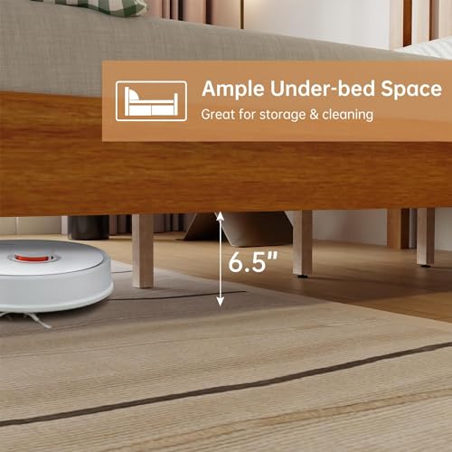 BORGEBY Wood Platform Bed Frame with Wood Headboard, Wooden Bed Frames,King Bed Frame Wood Slats Support, Solid Wood Foundation, No Box Spring Needed, Easy Assembly, Brown