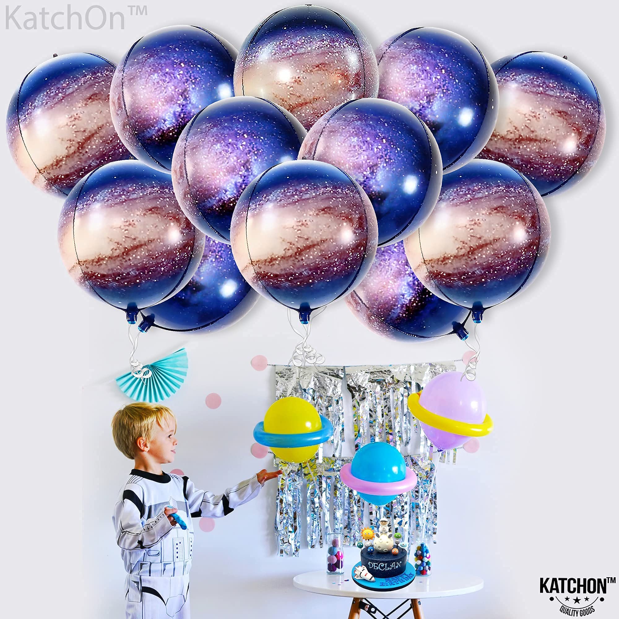 KatchOn, Galaxy Balloons for Galaxy Decorations - 22 Inch, Pack of 12 | Space Balloons for Galaxy Birthday Party Decorations, Space Decorations | Planet Balloons, Two The Moon Birthday Decorations
