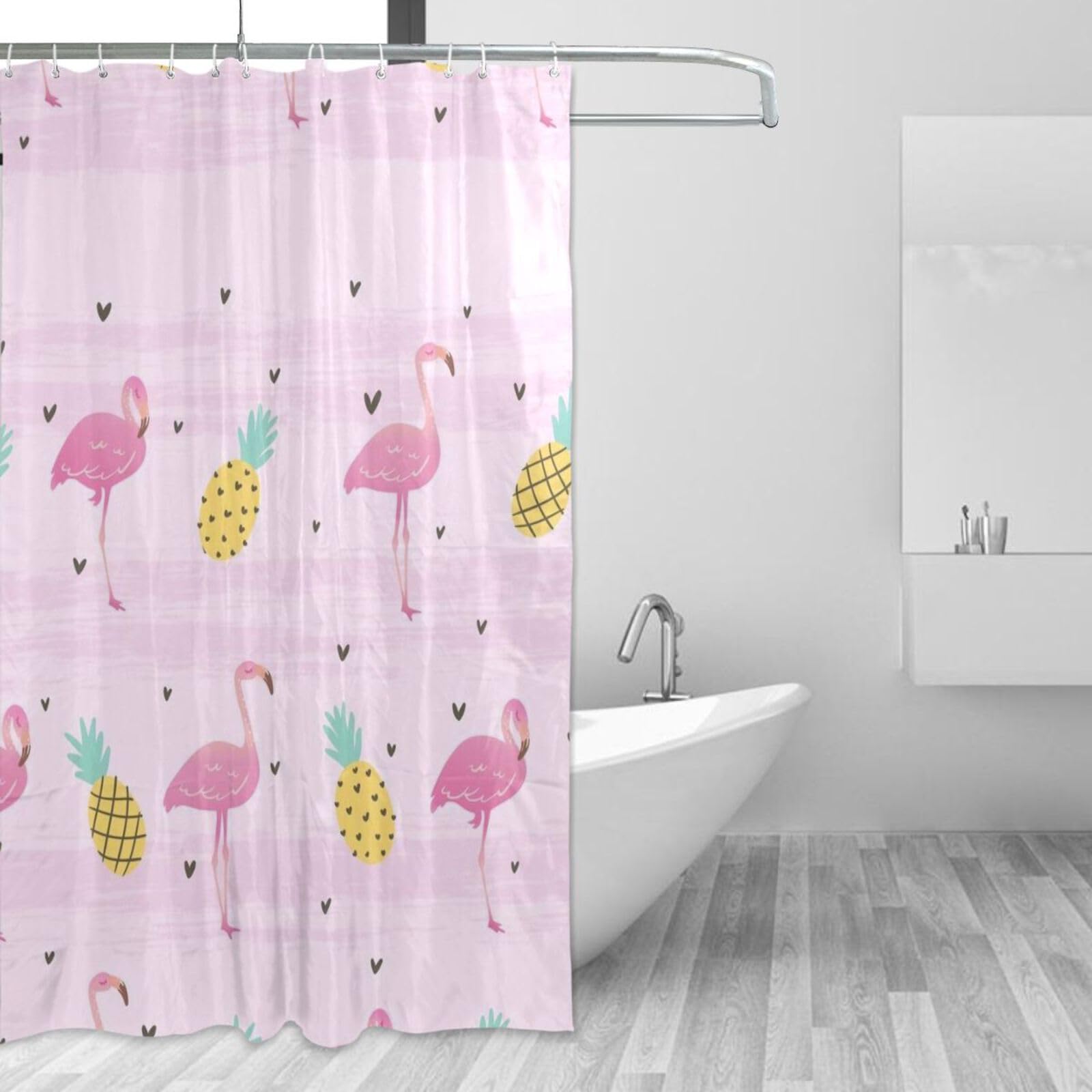 BLuevi Flamingo Pineapple Shower Curtain Bath Fashion Waterproof Polyester Fabric 60 x 72 Inch with 12 Hooks for Bathroom