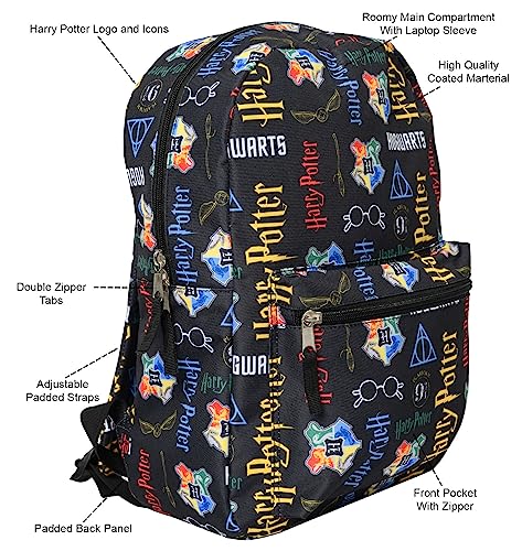 Harry Potter 16" Laptop Backpack Bag Hogwarts Crest All Over Print Cargo