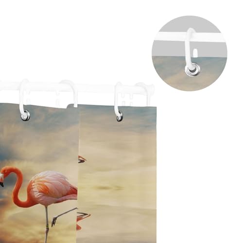BLuevi Sea Surface Flamingos Shower Curtain for Bathroom Waterproof Fabric with Hooks 72x72 Inch