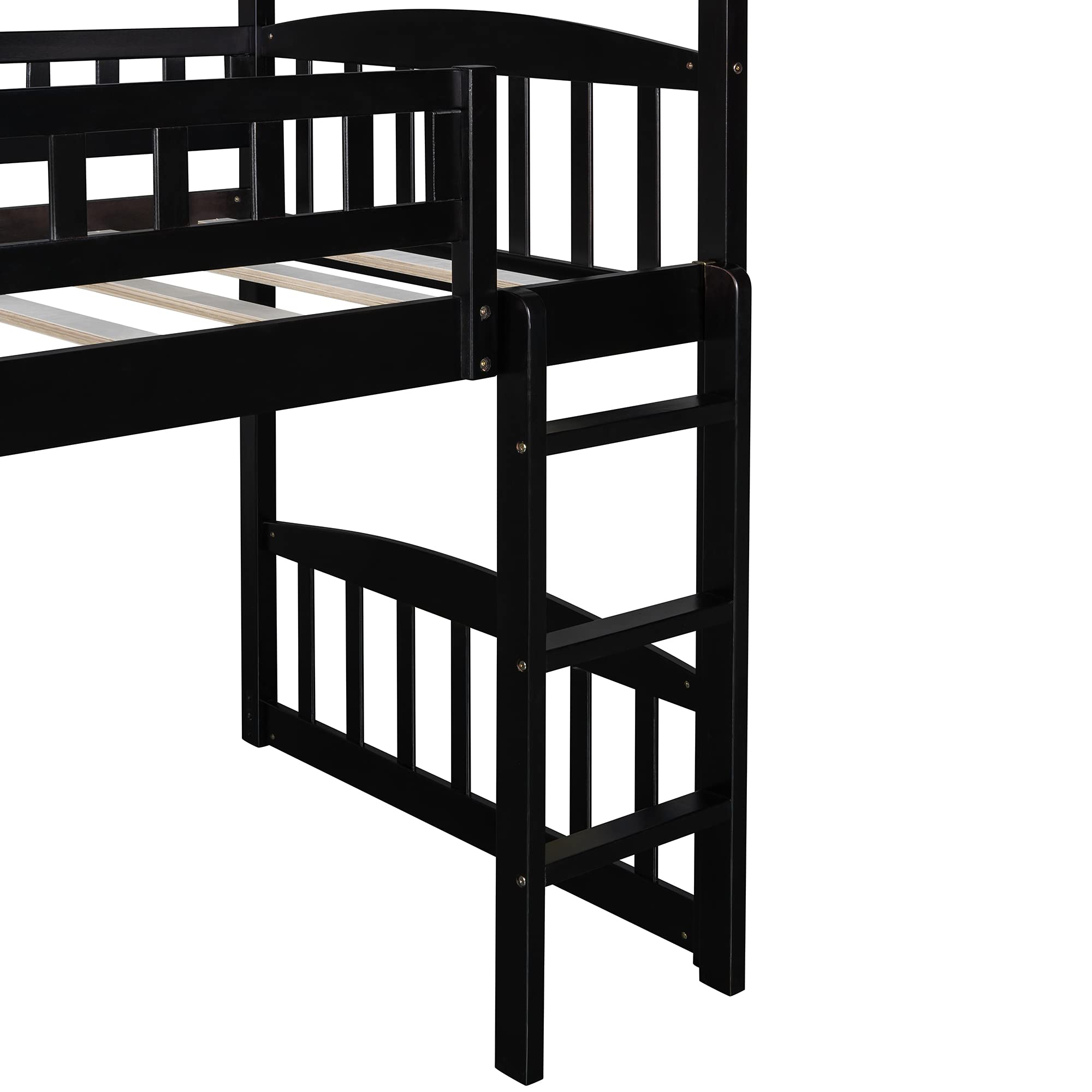 Harper & Bright Designs Twin Loft Bed with Slide, Solid Wood House Loft Bed with Ladder, Playhouse Bed for Kids Girls Boys (Espresso)