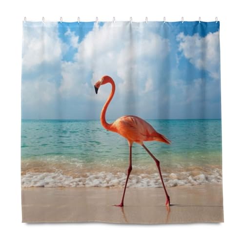 BLuevi Flamingo Shower Curtain for Bathroom Waterproof Fabric with Hooks 72x72 Inch