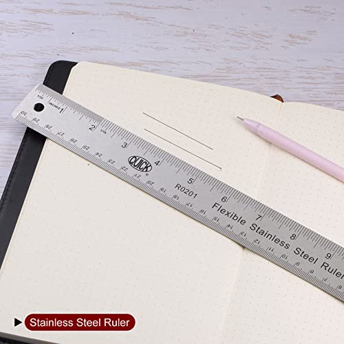 HARFINGTON 2pcs Stainless Steel Rulers with Non-Skid Backing 15cm/6" Inch and Metric Metal Ruler Straight Edge Measuring Tool
