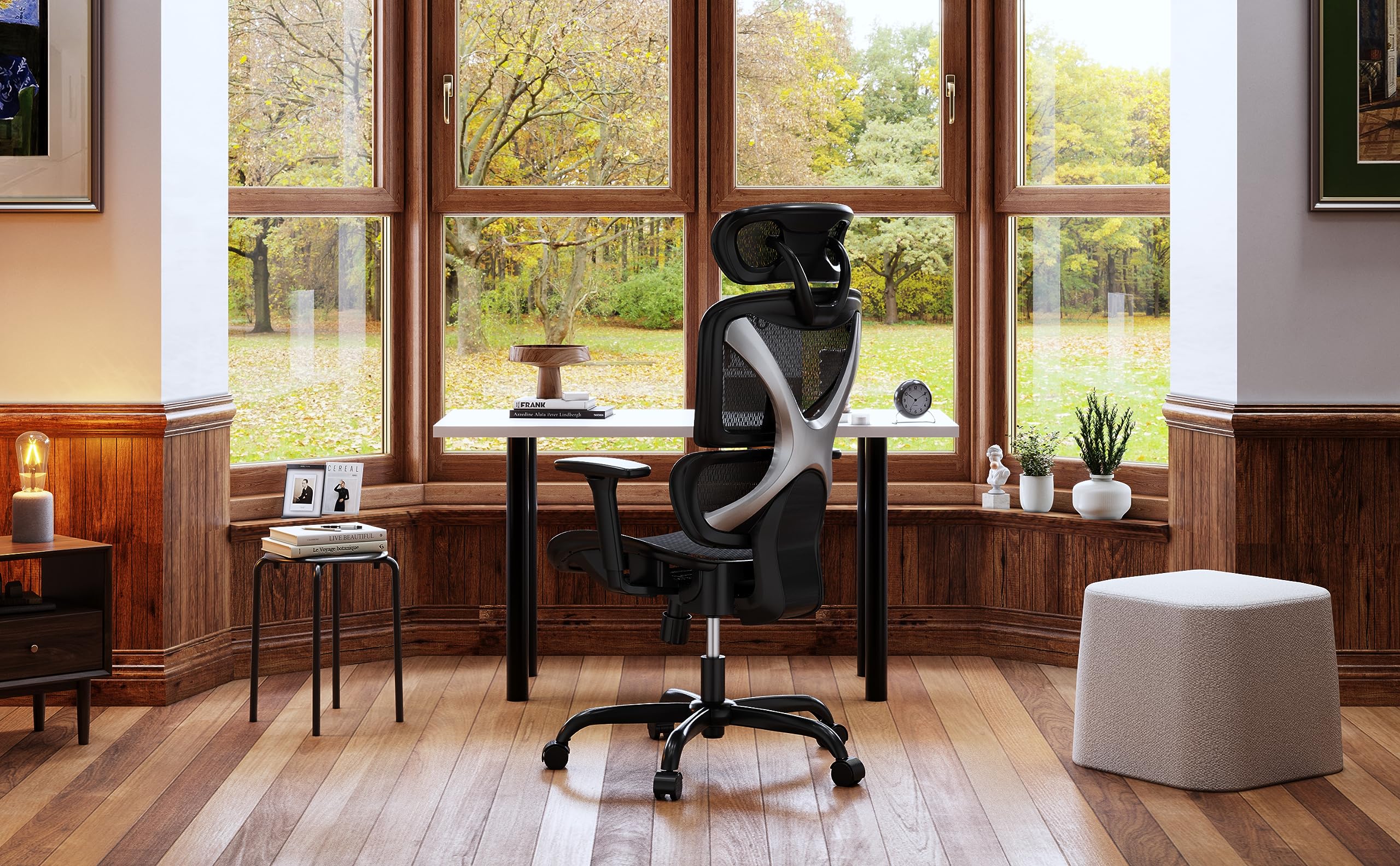 GABRYLLY Office Chair, Large Ergonomic Desk, High Back Computer Chair with Lumbar Support, 3D Armrest, Breathable Mesh, Adjustable Headrest with Tilt Function, Easy Assembly(Grey)