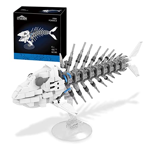 ZYLEGEN Fish Fossil Building Block Kit,Fish Skeleton Model Bricks Kit Decoration,Cool Ideas Gift Toy Set for Deap Sea Fish Fans,Decorative Fish Bone Model for Office,Living Room,Shelf,Home Decor