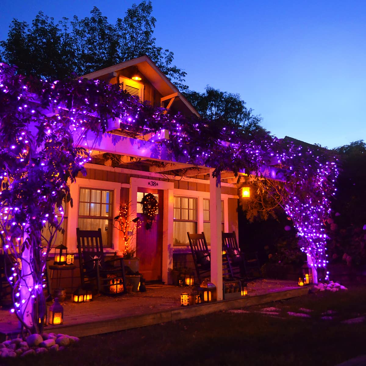 Joomer Purple Halloween Lights, 66ft 200 LED Halloween Light Plug In Timer Indoor Outdoor Fairy Twinkle Tree Light Waterproof 8 Modes for Home Halloween Decorations