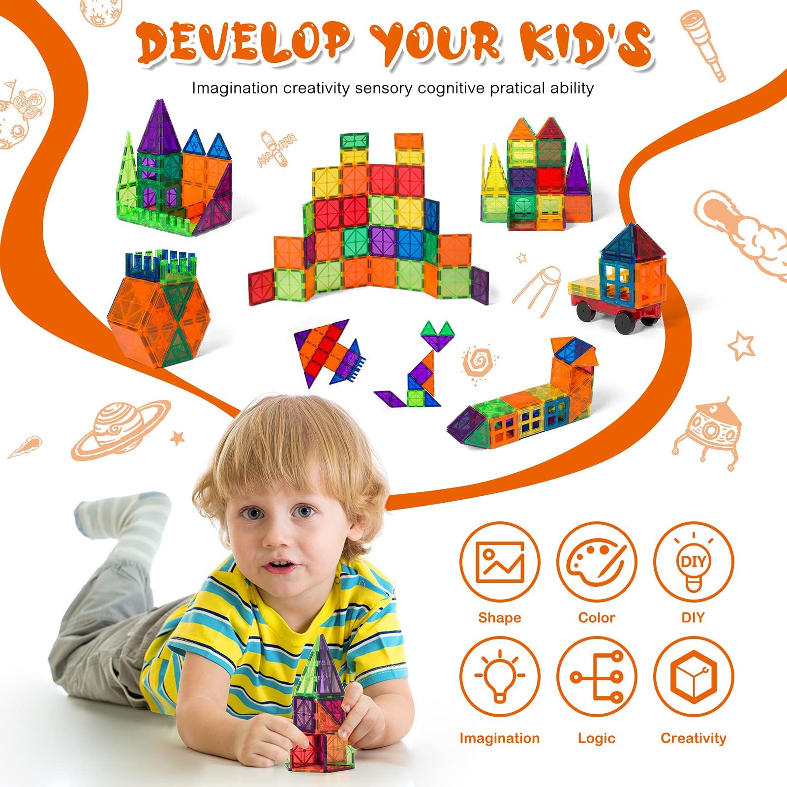 iMissiu 78pcs Magnetic Building Blocks for Kids 3D Educational Construction Tiles Set- Super Durable with Strong Magnets and Superior Color- Learning Construction Toy for Age 3 4 5 6 7 Years Old