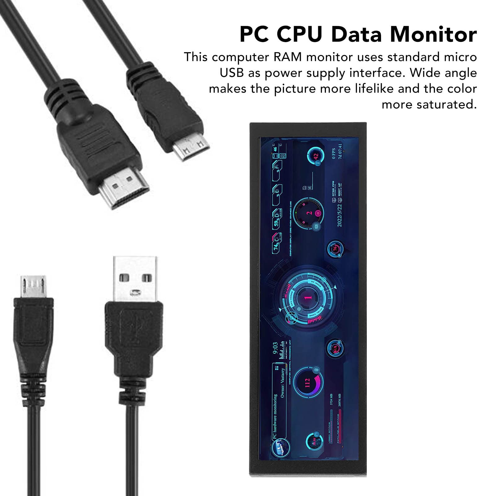 Computer Temp Monitor, 7.9 Inch IPS USB Mini Screen PC Sensor Panel Display Computer Case SubScreen, Theme Editor, Auto Off, HDMI Input, for PC CPU GPU RAM Data Monitor