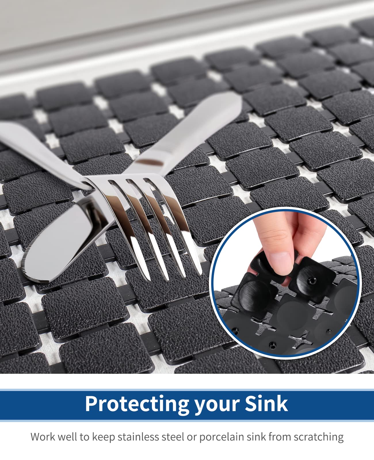 Bligli Sink Mat for Stainless Steel/Ceramic Sinks, 2 Pack 15.7x11.8 inches PVC Sink Protectors for Bottom of Kitchen Sink, Dishes and Glassware drain Mats, Durable and Fast Draining (Black)