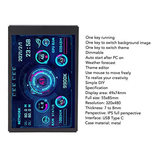 Computer Temp Monitor, 3.5in USB C Computer CPU Monitor for Office(Black Cat Lingerie Dress)