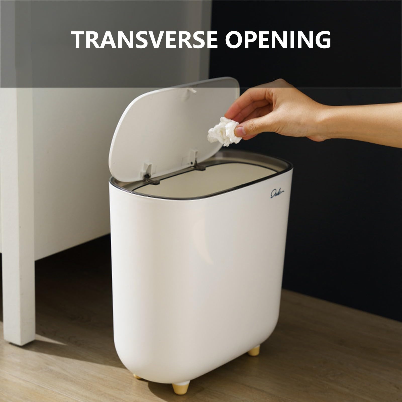 CENGNIAN 1.5 Gallon Bathroom Trash Can with Press-Top Lid, Adsorption Garbage Can with Lid, Smart Plastic Slim Wastebasket for Bathroom, Office, rv, Bedroom, Living Room