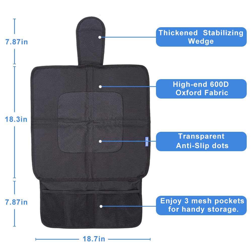 INFANZIA Kids Car Seat Protector, Child Baby Carseat Seat Protectors with Durable 600D Fabric for Leather Seats, Reinforced Non-Slip Dots & 3 Mesh Pockets for Handy Storage, 2 Pack