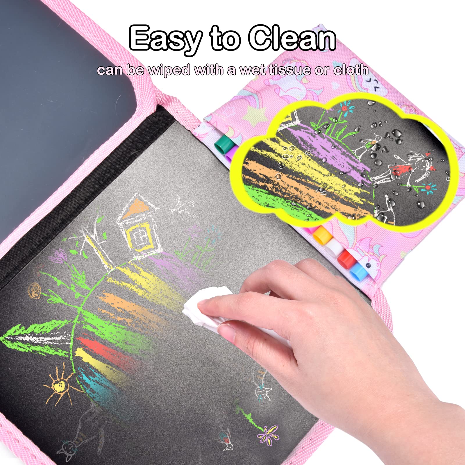 Miavogo Kids Erasable Doodle Book Set, Reusable Drawing Pad with 4 Page Coped Pattern & 12 Watercolor Pens, Preschool Travel Art Toy Scribbler Board for Road Trip Car Games Activities