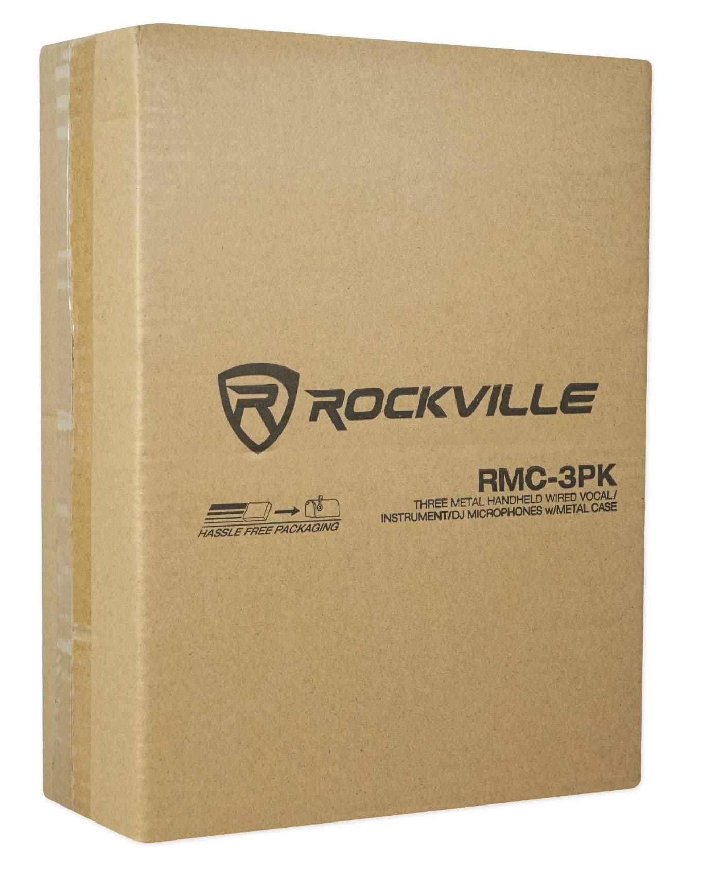 Rockville RMC-3PK 3 Pack Metal Wired Vocal/Instrument/DJ Microphones+Metal Case, Black
