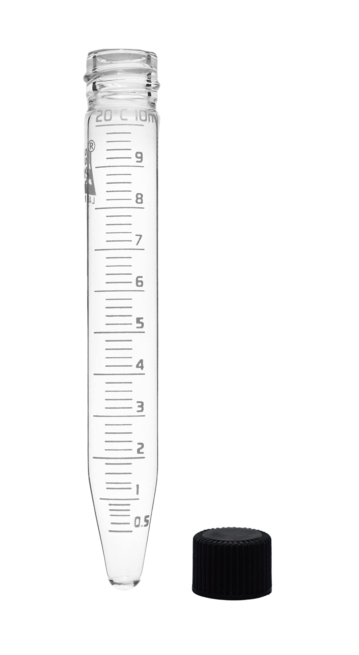 EISCO Centrifuge Tube with Screw Cap, 10mL - Conical, 15x100mm - 0.2mL Graduations - Borosilicate Glass