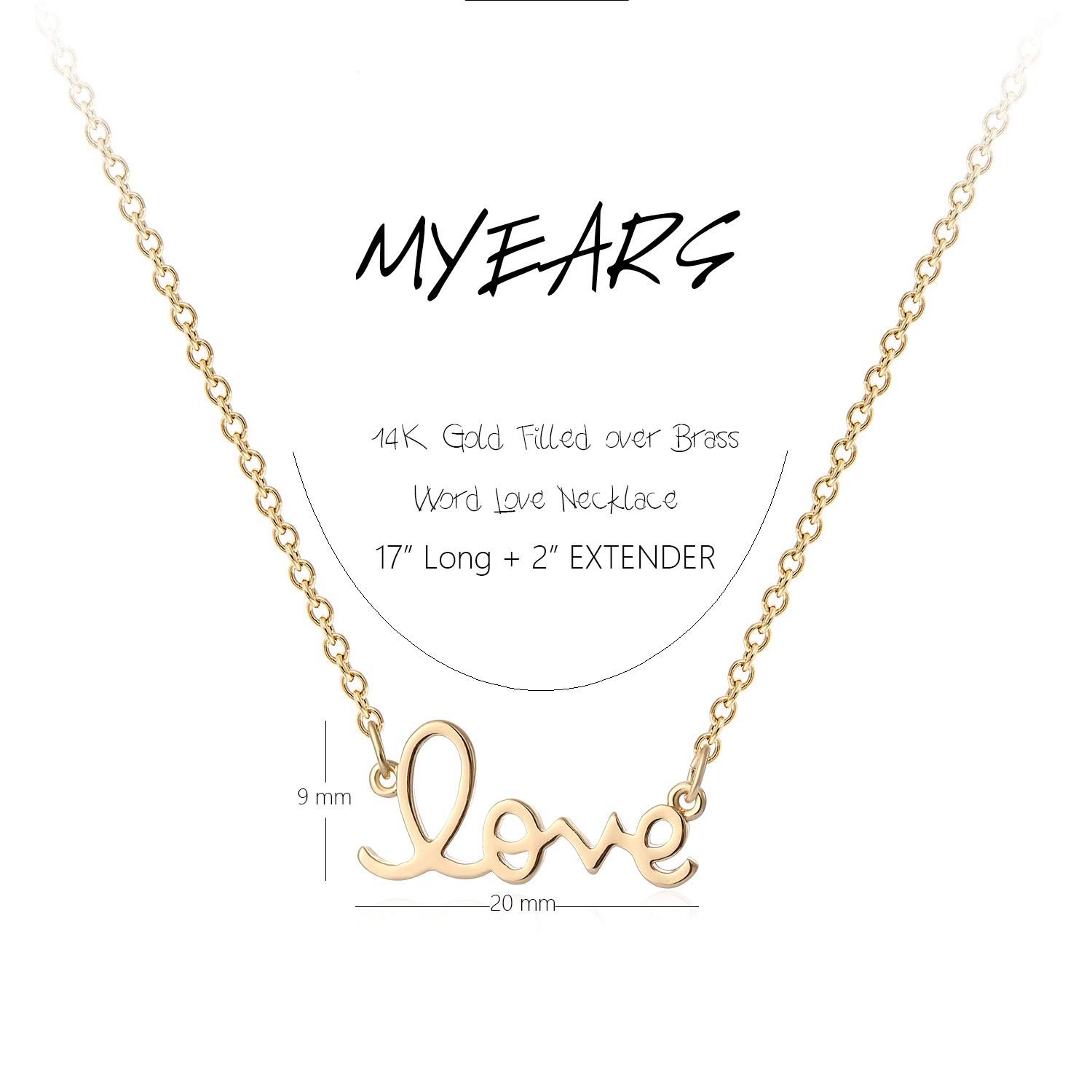 MYEARS Women Word Love Necklace Gold Cursive Pendant 14K Gold Plated Simple Dainty Chain Everyday Jewelry