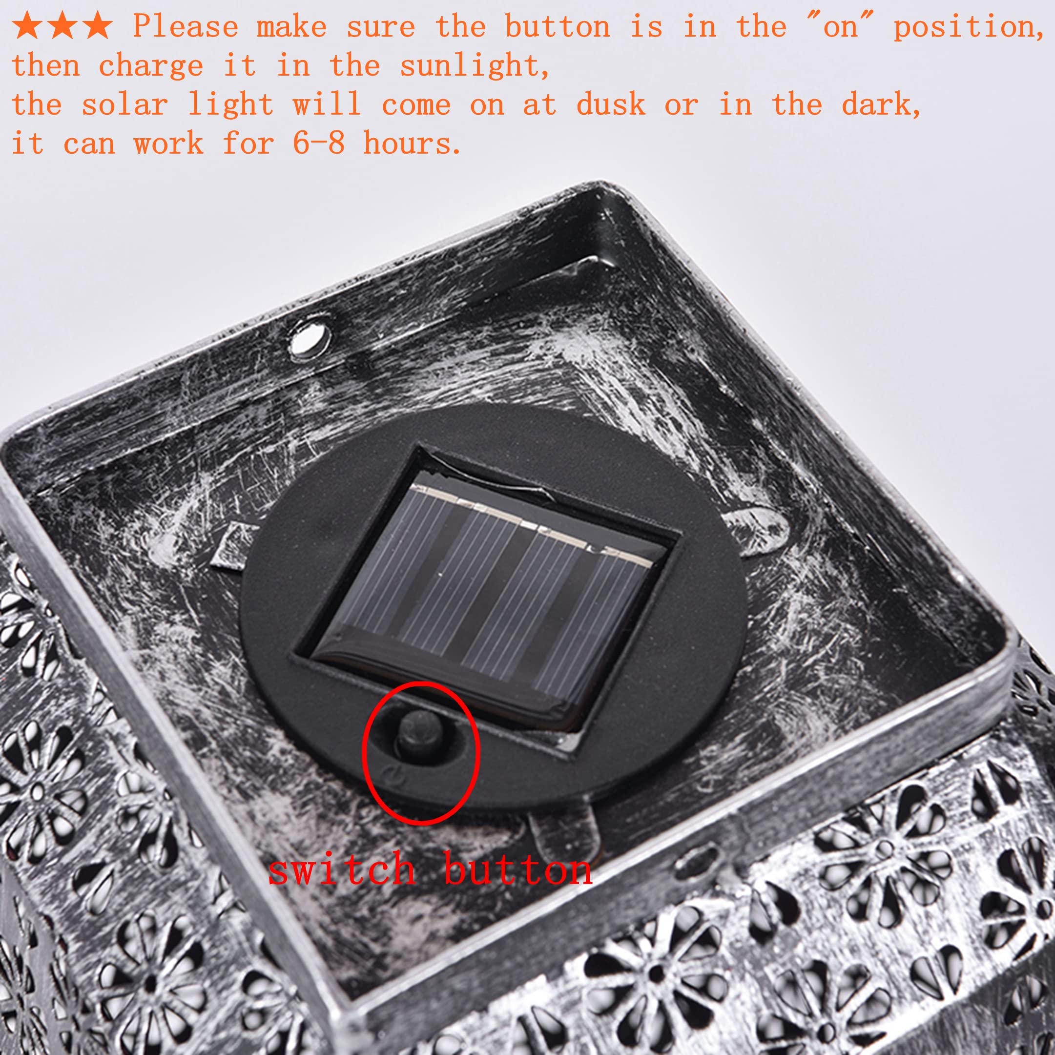 MicDecor 2 PackWrought Iron Solar Palace Lanterns in The Garden, Solar Lights in The Lakeside (Silver)