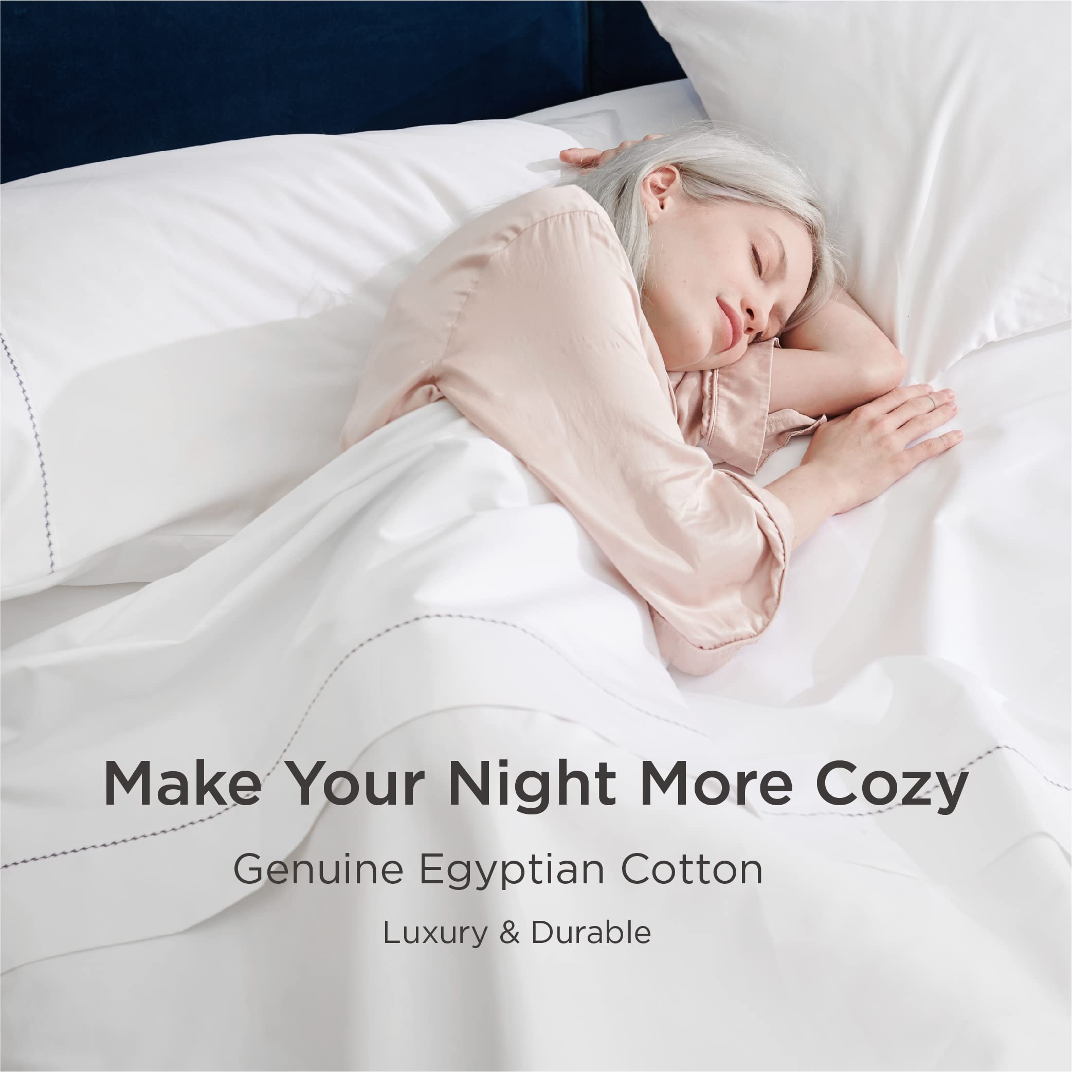 Bedsure 1000 Thread Count Egyptian Cotton Sheets - White Queen Sheets Set, 4 PC Deep Pocket Durable Bed Sheets Sateen Weave, White (90"x102")