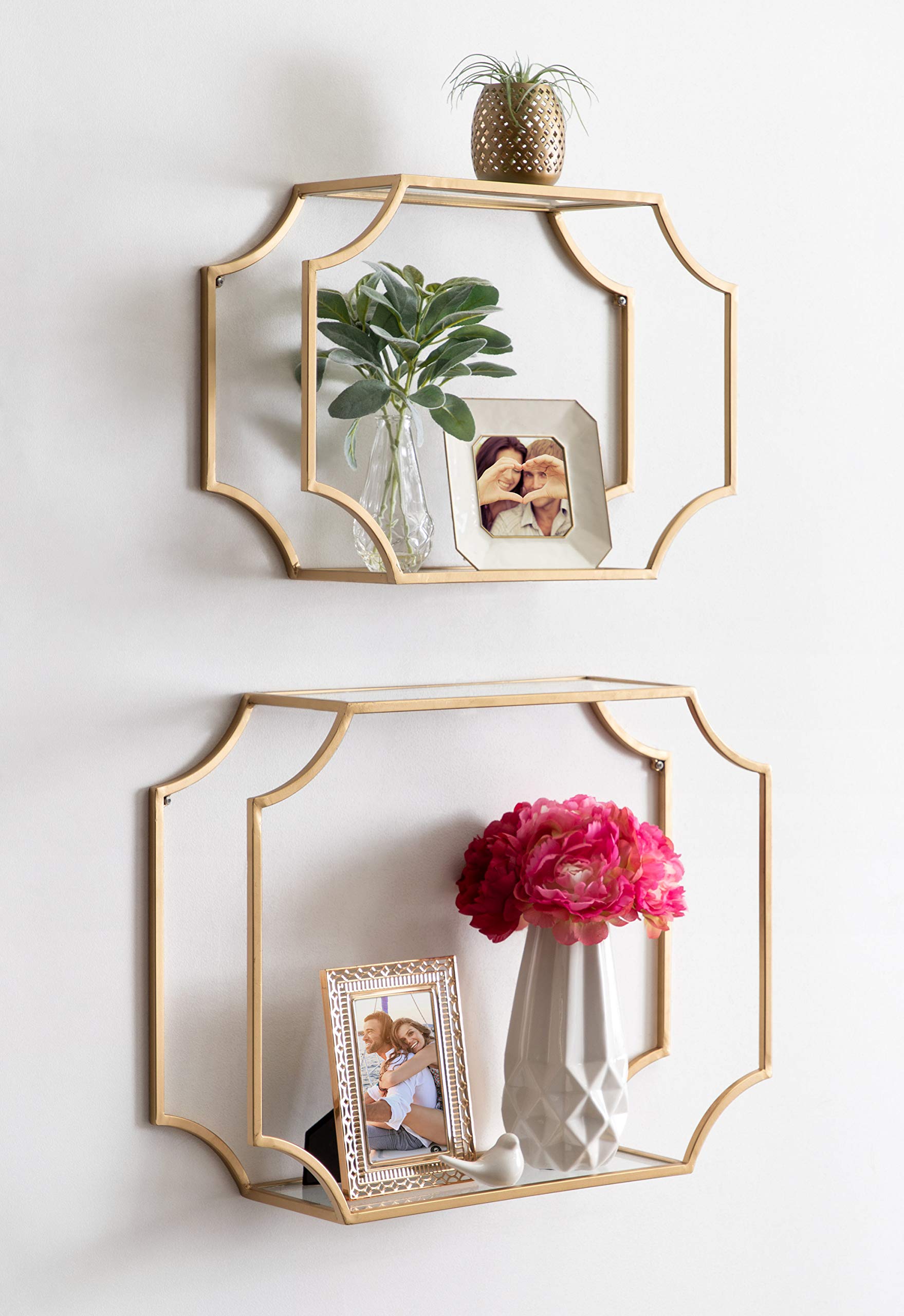 Kate and Laurel Ciel Modern Glam Metal Wall Shelf Set, Set of 2, Metallic Gold, Elegant Wall Decor and Storage