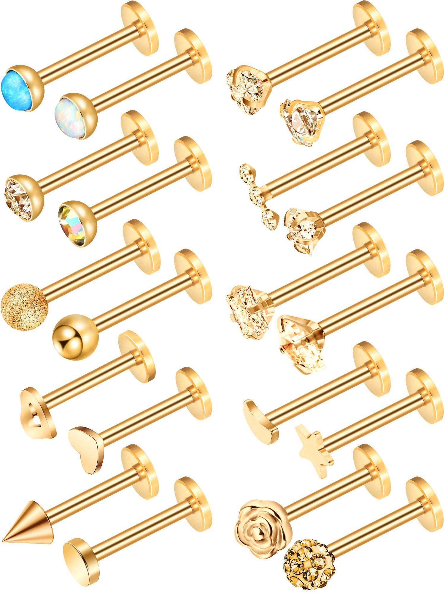 Blulu 20 Pcs 16g Stainless Steel Nose Studs Straight Nose Rings Body Piercing Jewelry 20 Styles for Women Men
