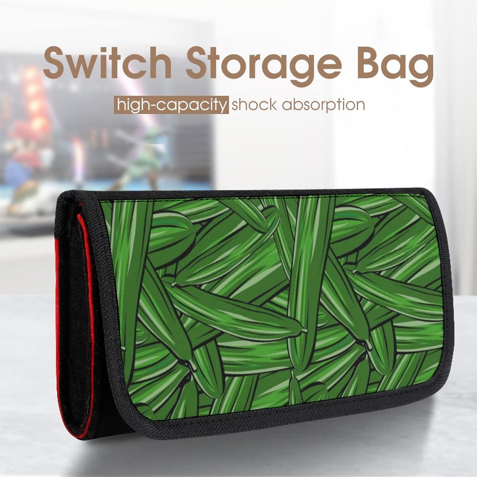Cucumber Pattern Carrying Bag Compatible with Switch Protective Case Slim Felt Pouch with 5 Game Cartridges Holders