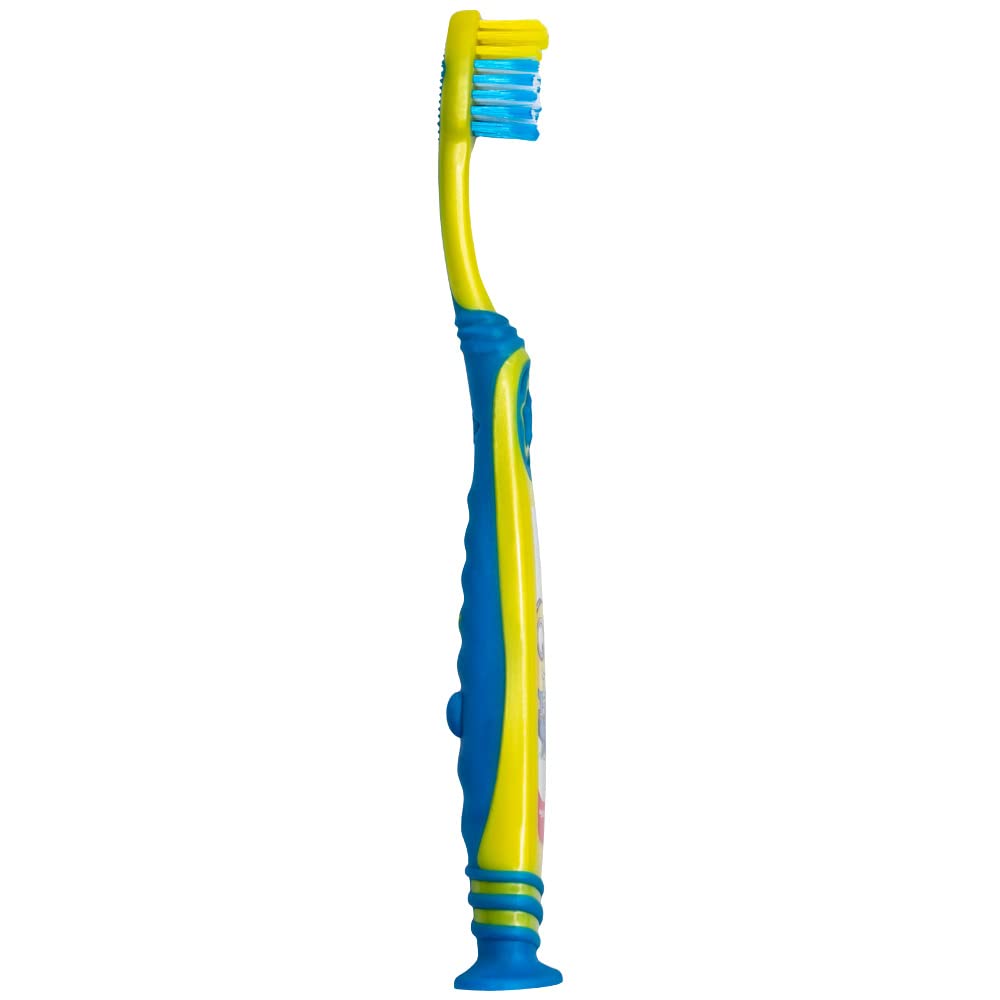 Colgate Minions Toothbrush with Suction Cup, Tongue Cleaner 5+ Years, Extra Soft (Colors Vary) - Pack of 4