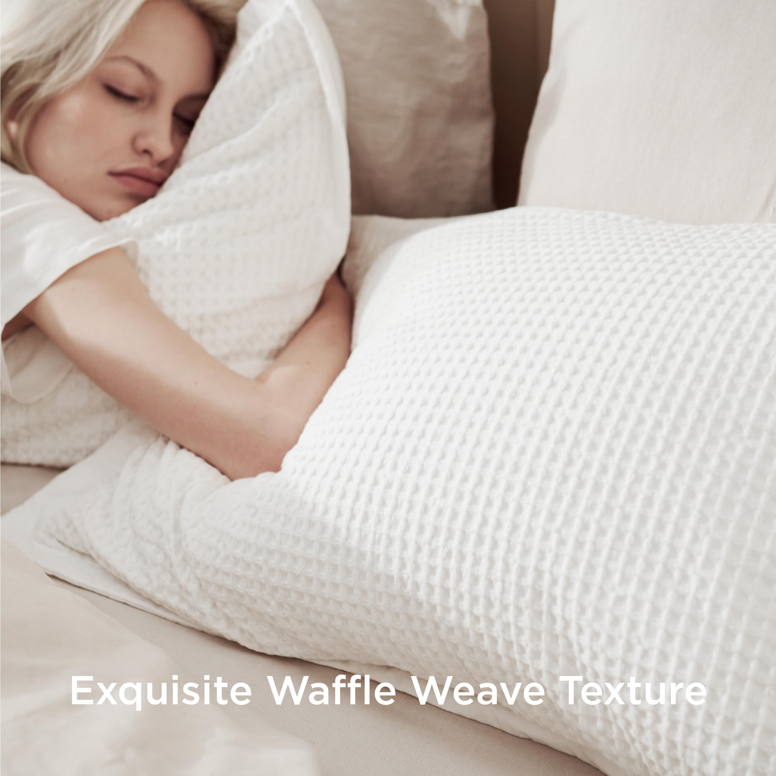 Bedsure Euro Sham Pillow Covers - 100% Cotton Waffle Weave Pillow Shams 2 Pack, Ultra Soft and Cozy Throw Pillow Covers for Bed Pillows, Decorative Euro Shams for Sofa and Couch, White, 26x26 Inches