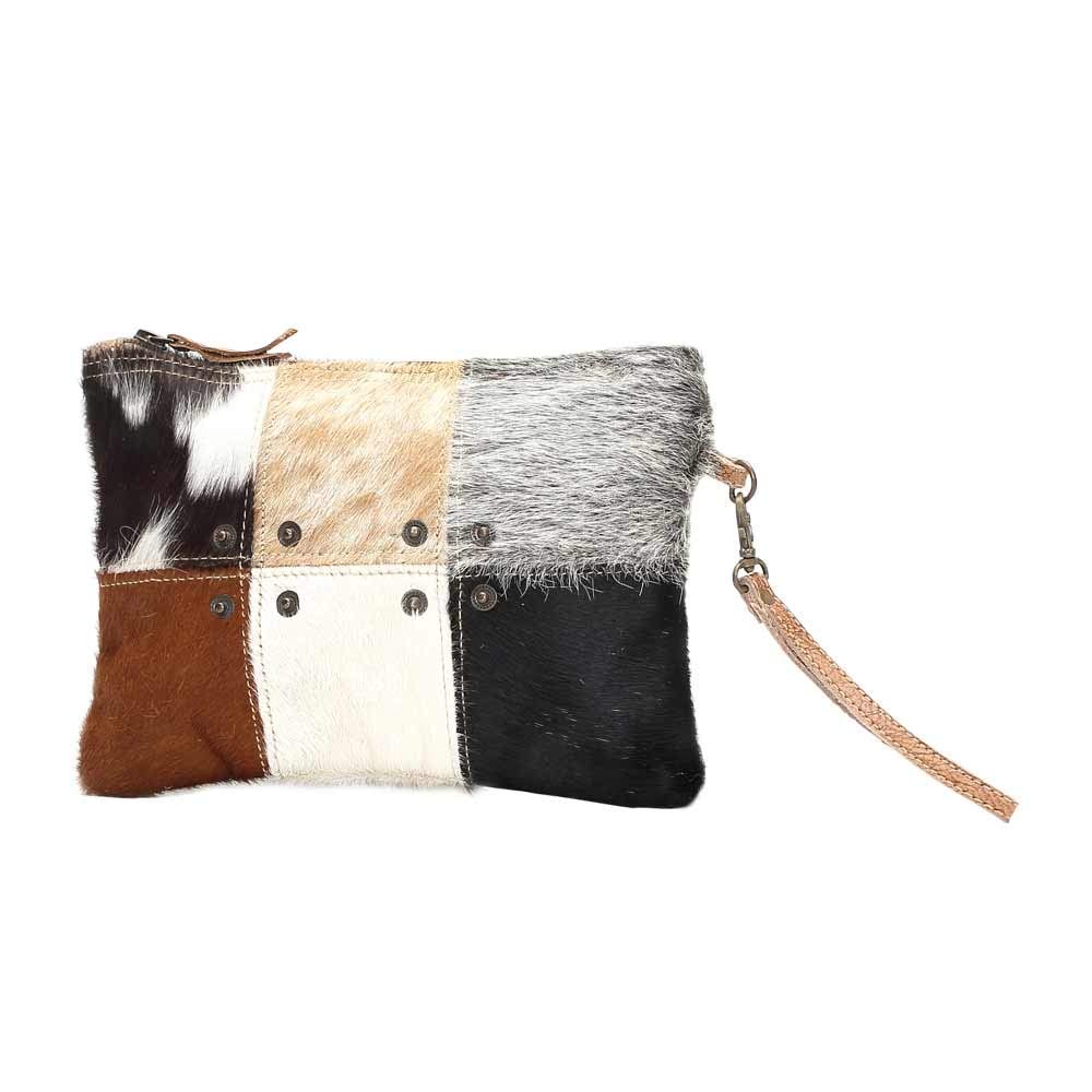 Myra Bag Button Squares Cowhide Leather Wristlet Bag S-0988
