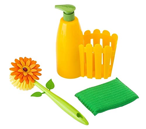 Vigar Flower Power Orange Sink Side Set with Soap Dispenser, 10-1/2-Inches, Orange, Green