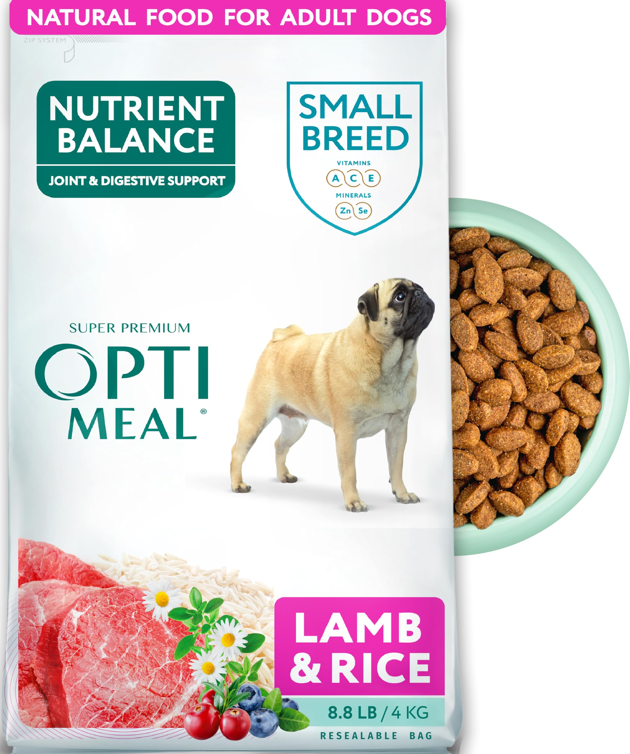 OPtimeal Dry Dog Food for Small Dogs - Proudly Ukrainian - Nutritional Dog Food Dry Recipe with Easily Digestible Protein for Small Breeds (8.8 lbs, Lamb & Rice)