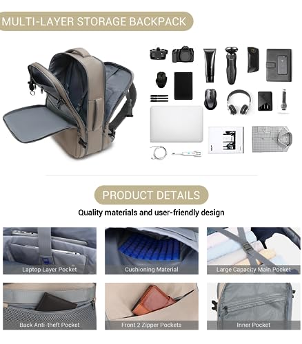 Evmyo 47L Carry on Backpack, Large Travel Backpack for Women Men Airline Approved, Expandable Suitcase Backpacks With Packing Cubes, Carry on Luggage Waterproof Backpack