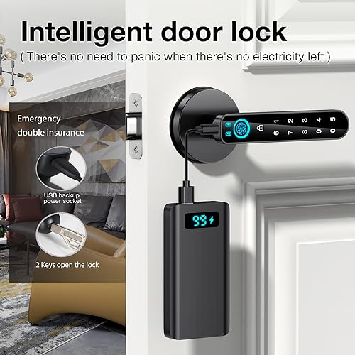 Fingerprint Door Lock, Smart Fingerprint Door knob-biometric Door Lock,with passcode keypad keyless Entry Door Handle,for Bedroom Home Hotel Office Apartment