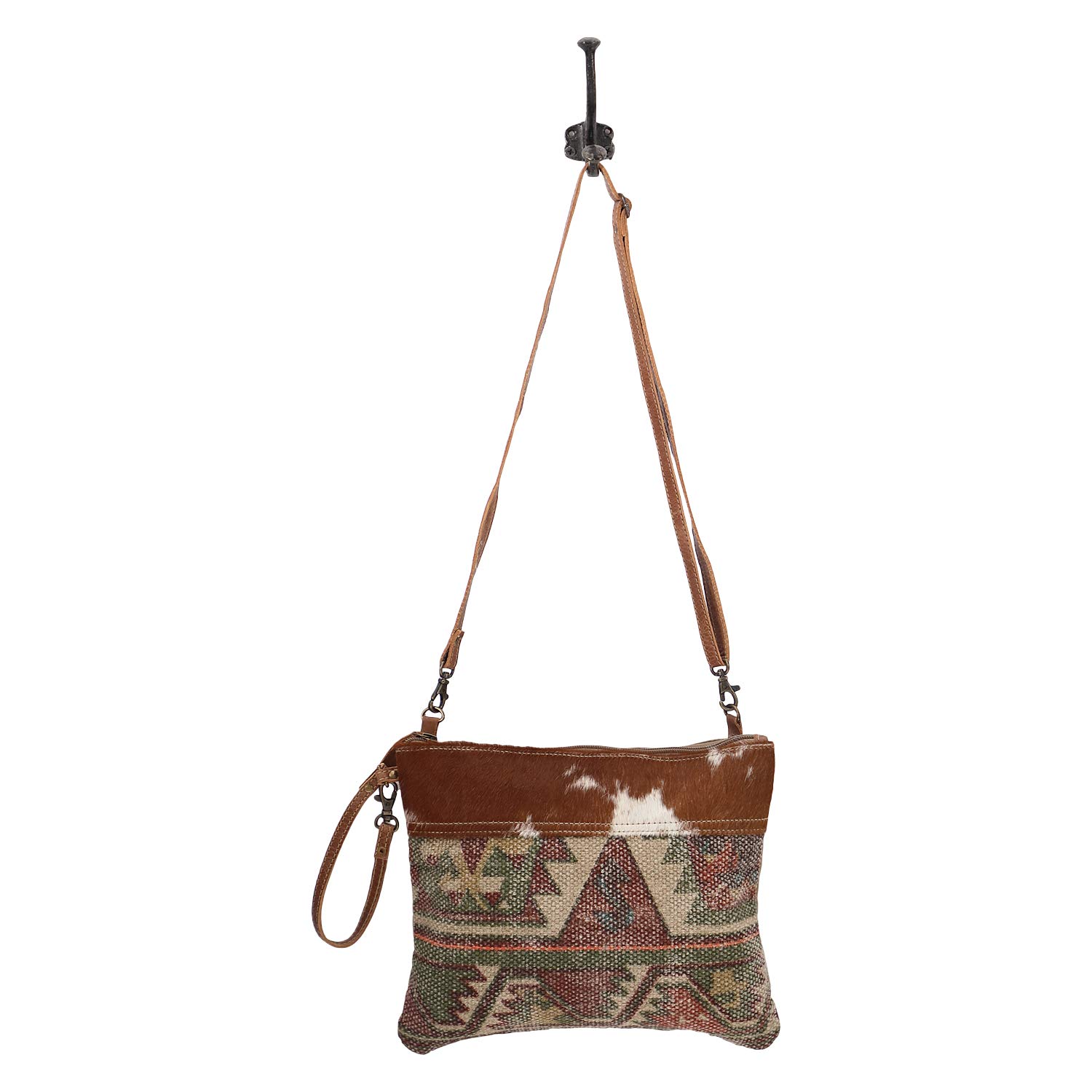 Myra Bag Merino Upcycled Canvas & Cowhide Leather Crossbody Bag S-1607