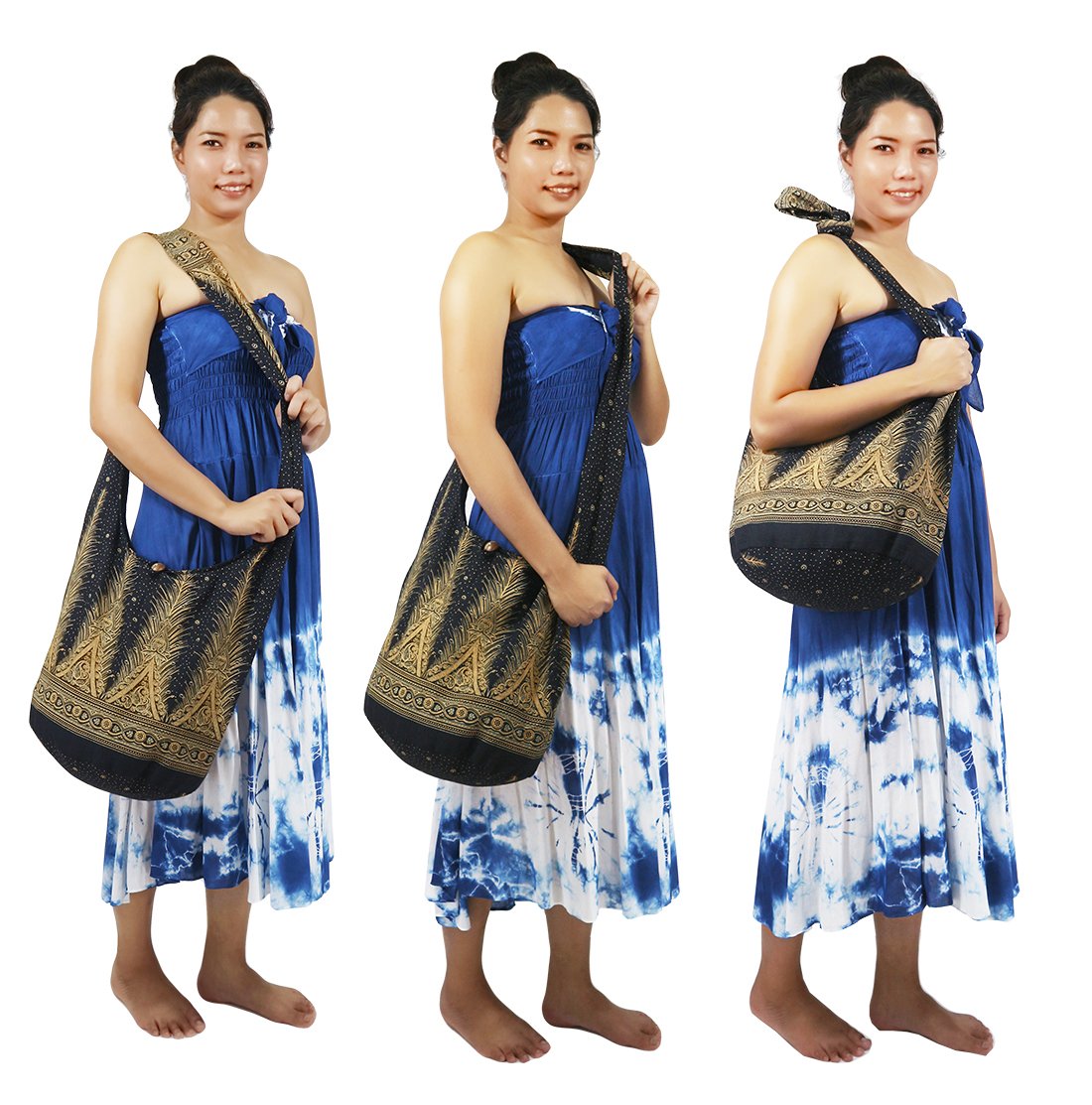Lovely Creations Hippie Boho New Elephant Crossbody Bohemian Gypsy Sling Bag Shoulder Bag Large Size (Peacock L Black)