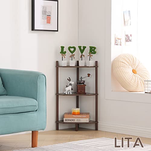 LITA Wood Side Table, 3-Tier Nightstand Log Small End Table for Living Room Bedroom Office Small Spaces, Indoor Small Coffee Table, Easy Assembly Decro Bedside Table,Walnut