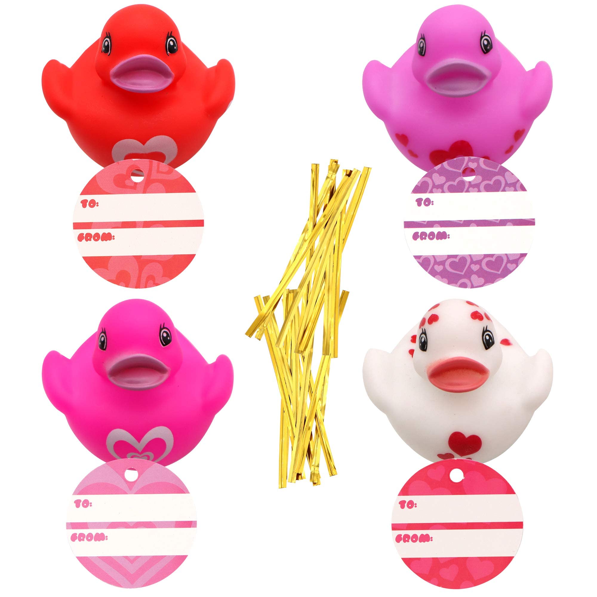 JOYIN 28 Pack Valentine’s Day Gift Cards with Gift Mini Rubber Duck Bath Toys for Classroom Exchange Prizes, Valentine Party Favors Toys