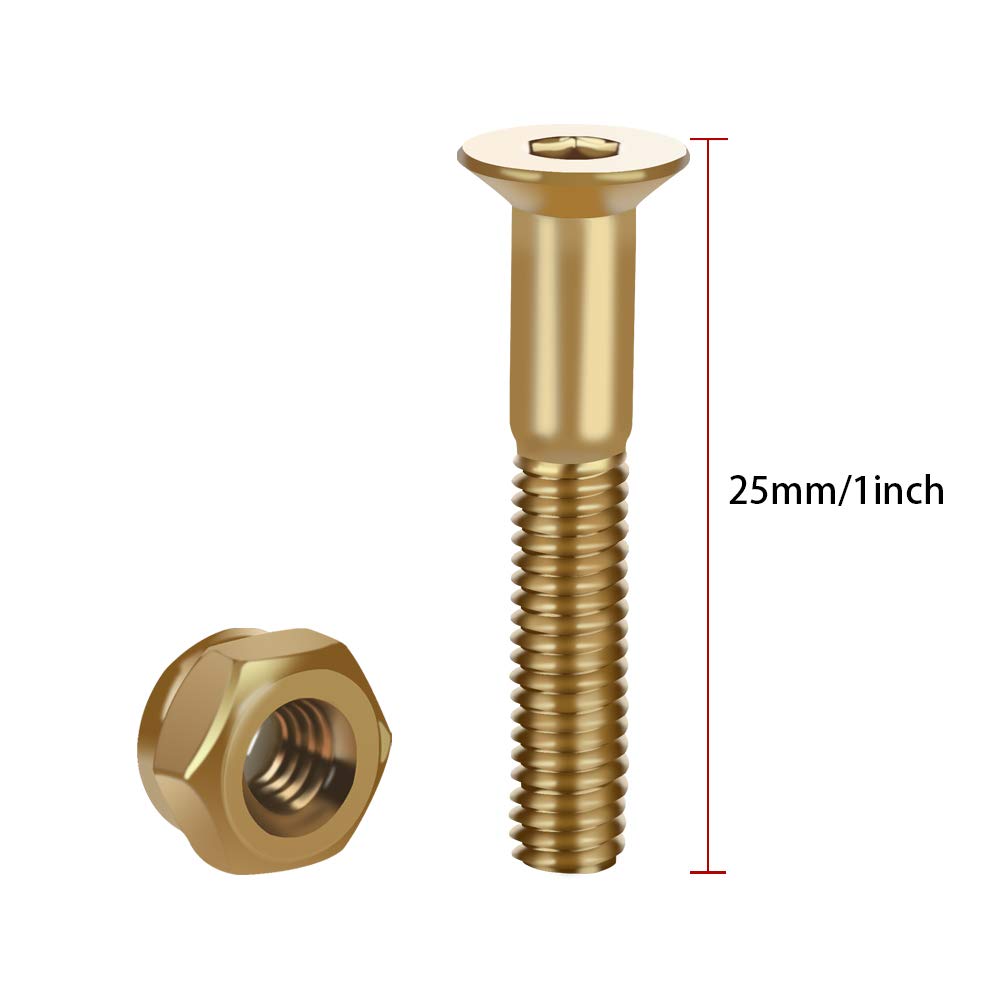BESIY 1-Inch Skateboard Mounting Hardware 8PCS & All in One Skate Tool, Y Tool for Skateboard (Tools+Gold Hardware)