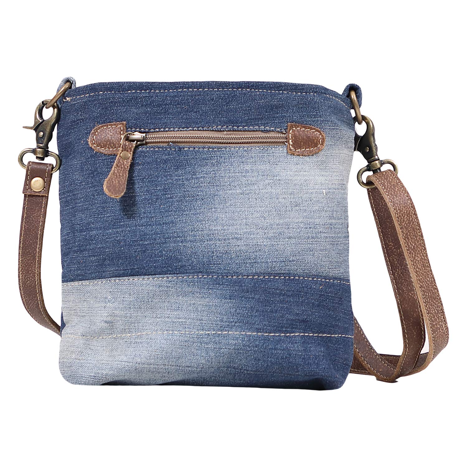 Myra Bag womens Star Denim Upcycled Canvas Cotton & Leather Shoulder Bag S-1627