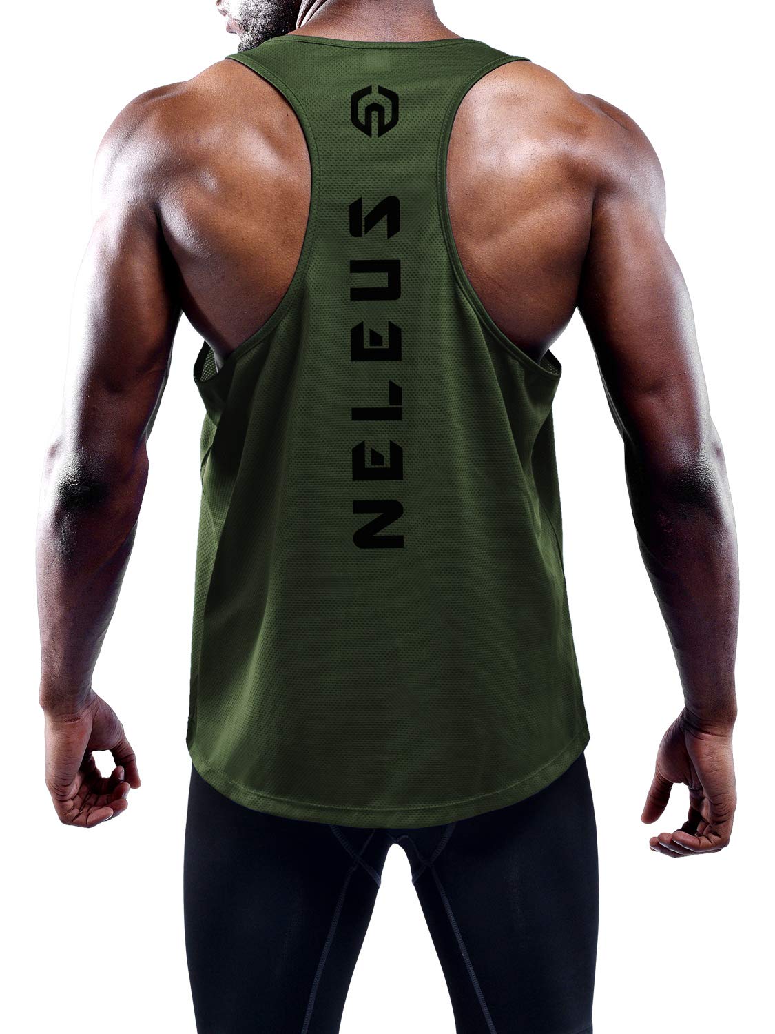 NELEUS Men's 3 Pack Dry Fit Workout Gym Muscle Tank Tops,5031,Black,Grey,Olive Green,XS
