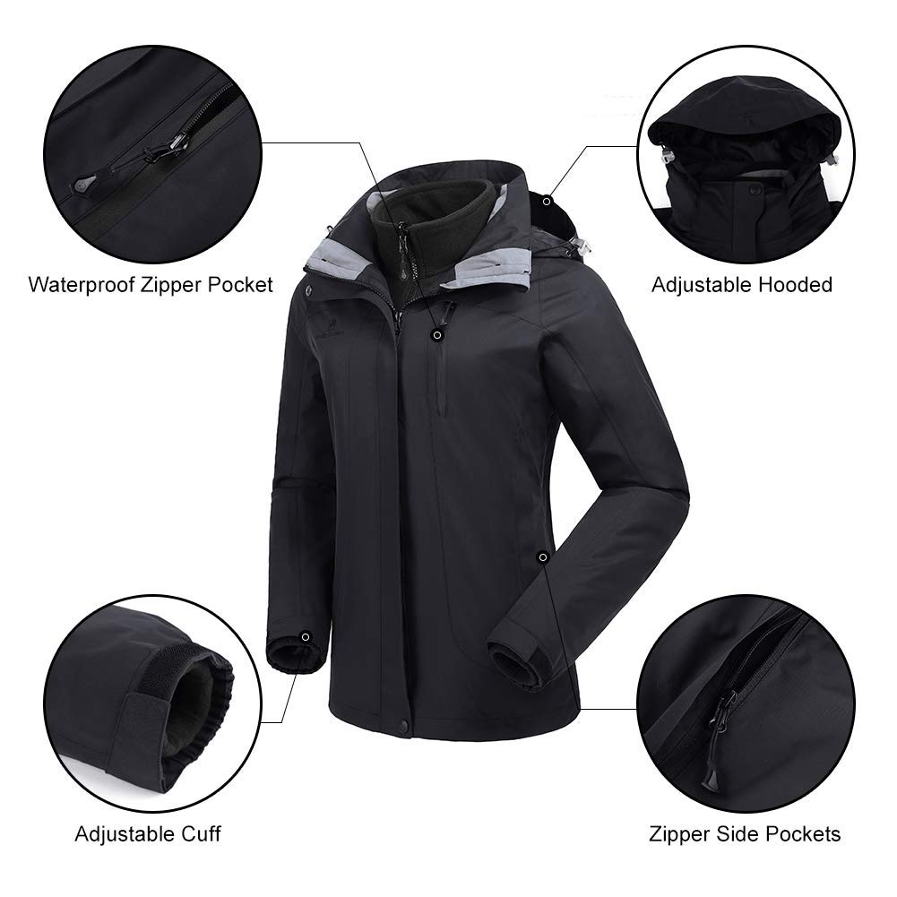 CAMEL CROWN Men’s Ski Jacket 3 in 1 Waterproof Winter Jacket Snow Jacket Windproof Hooded with Inner Warm Fleece Coat