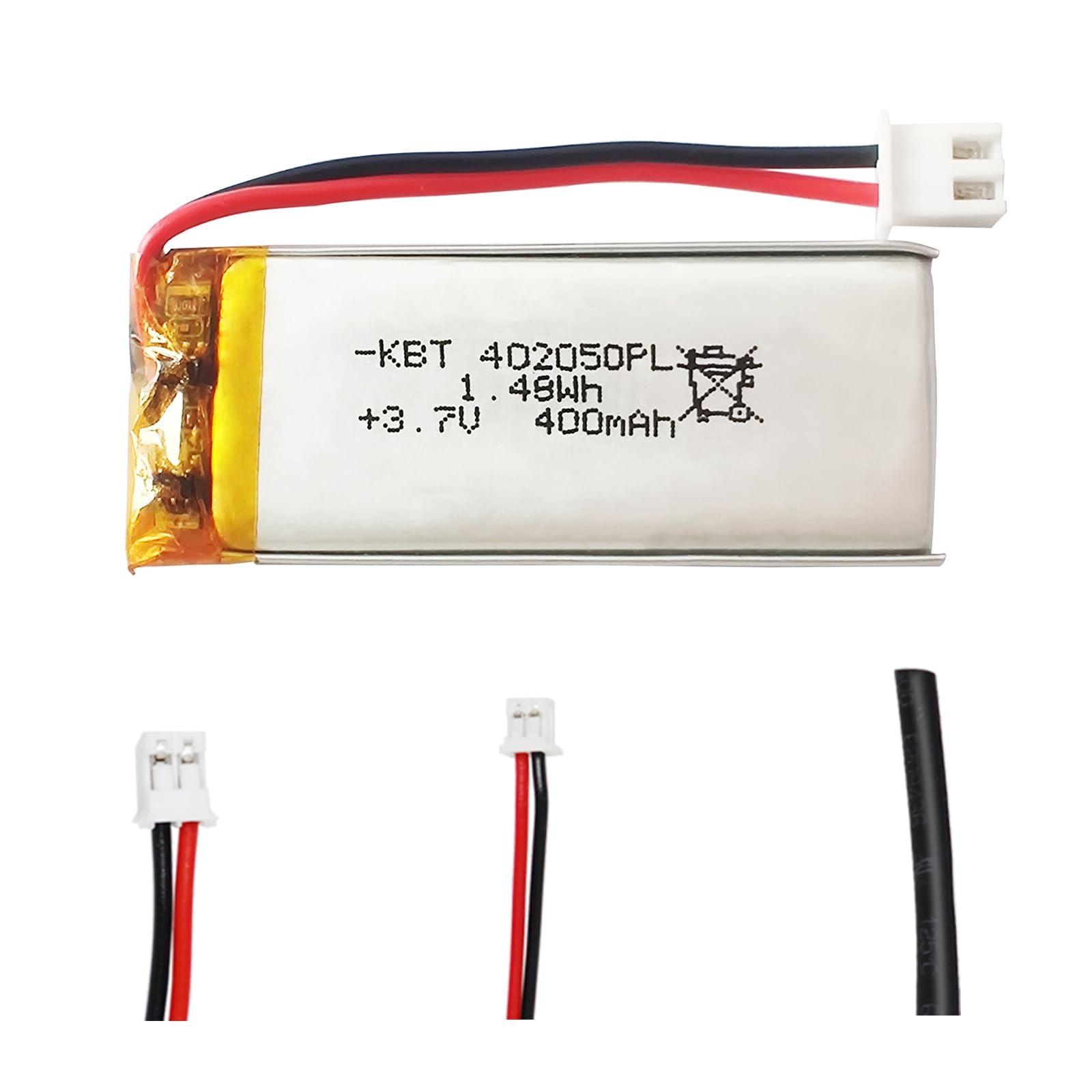 KBT 3.7V 400mAh Li-Polymer Battery: 402050 Lipo Rechargeable Lithium-ion Replacement Batteries with JST Connector