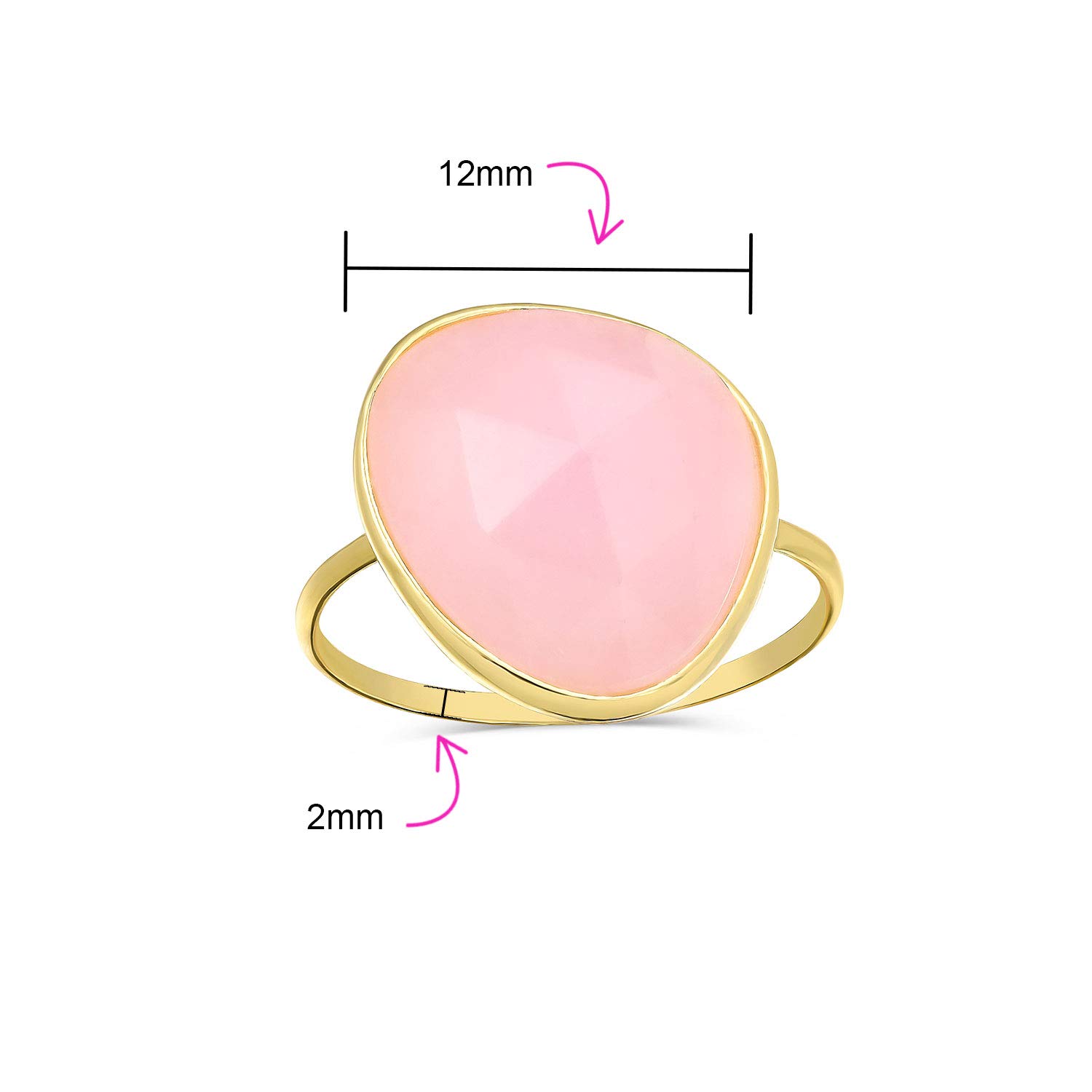 Bling Jewelry Boho Pink Multifaceted Simulated Statement Chalcedony Quartz Ring For Women 14K Gold Plated Sterling Silver 1MM Band