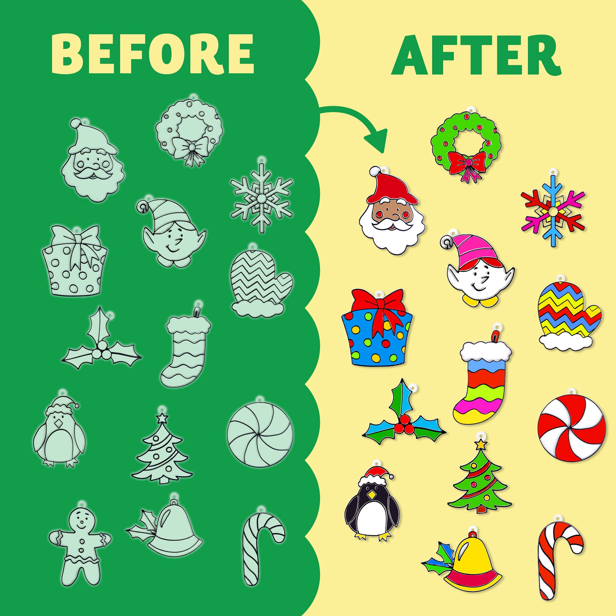 JOYIN Christmas 18 PCS Window Sun Catchers DIY Paint Art and Craft Kit, Make Your Own Window Clings for Christmas Holiday Decorations,Kids Art Project